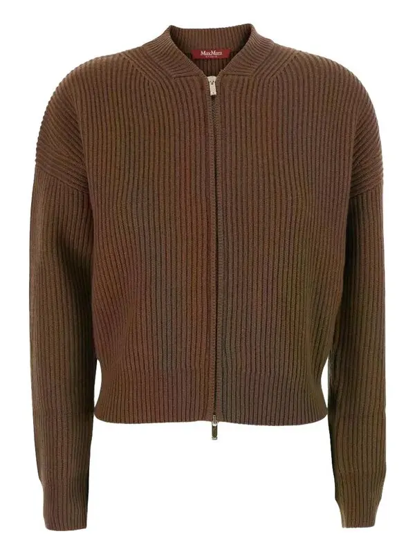 Max Mara Ribbed-knit Zip-up Cardigan - Brown
