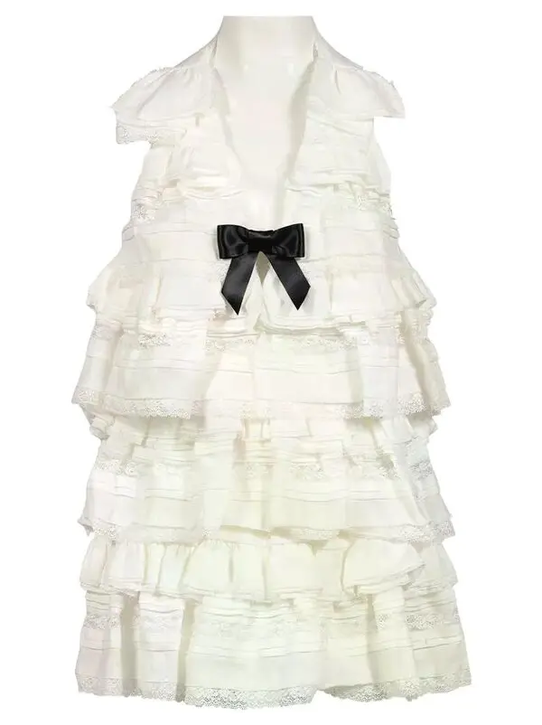 SHUSHU/TONG Lace-trim Mini Dress - White
