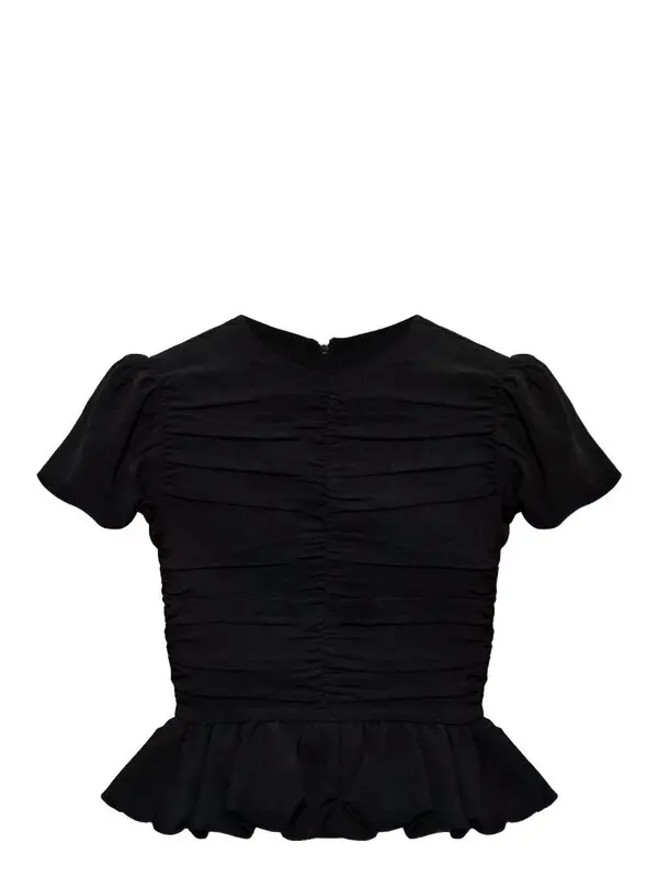 ROTATE BY BIRGER CHRISTENSEN Ruched Puff-sleeve Top - Black