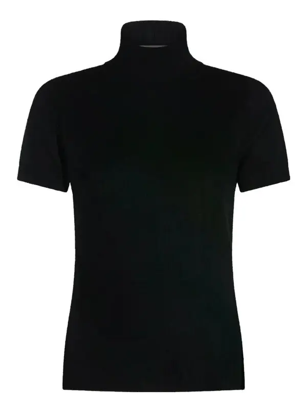 ALLUDE Cashmere Roll-neck Short-sleeve Sweater - Black