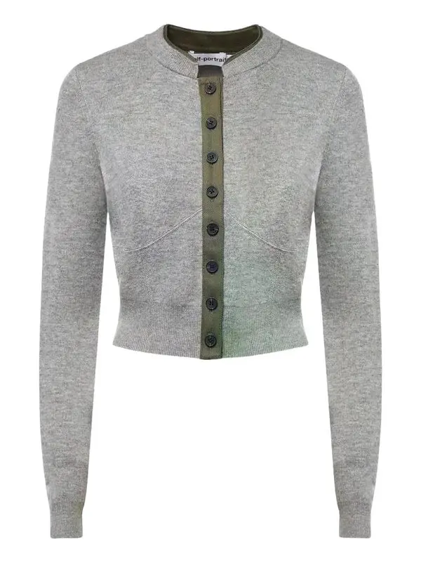 SELF-PORTRAIT Contrast Placket Cardigan - Grey