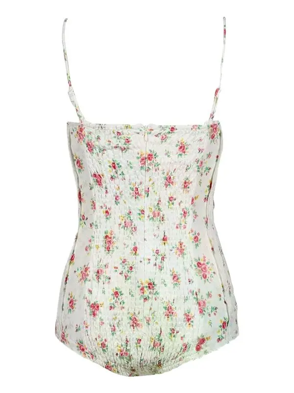 SHUSHU/TONG Floral-print Ruffled Bodysuit - White