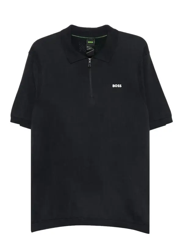 BOSS Zip-fastening Logo-print Polo Shirt - Blue