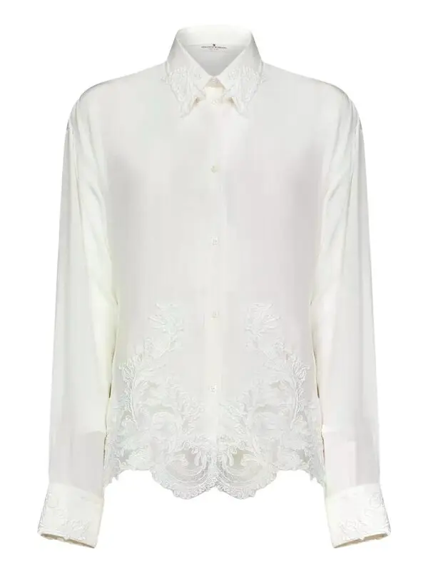 Ermanno Scervino Lace-trimmed Silk Shirt - White