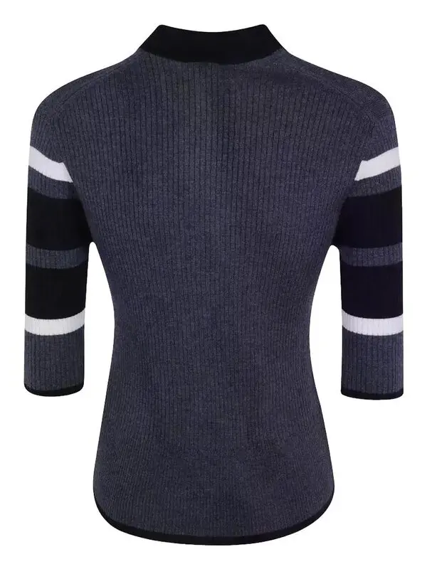 Mantū Striped-sleeve Ribbed-knit Polo Top - Grey