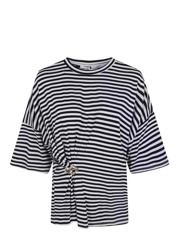 Essentiel Antwerp Kriss Striped Gathered-detail T-shirt - White