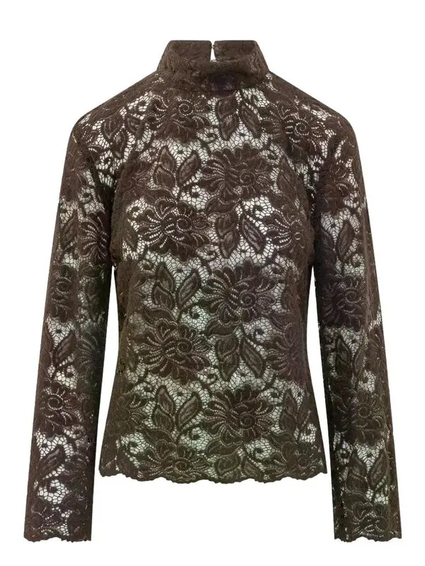 LE SULLY STUDIO Floral-lace High-neck Blouse - Brown