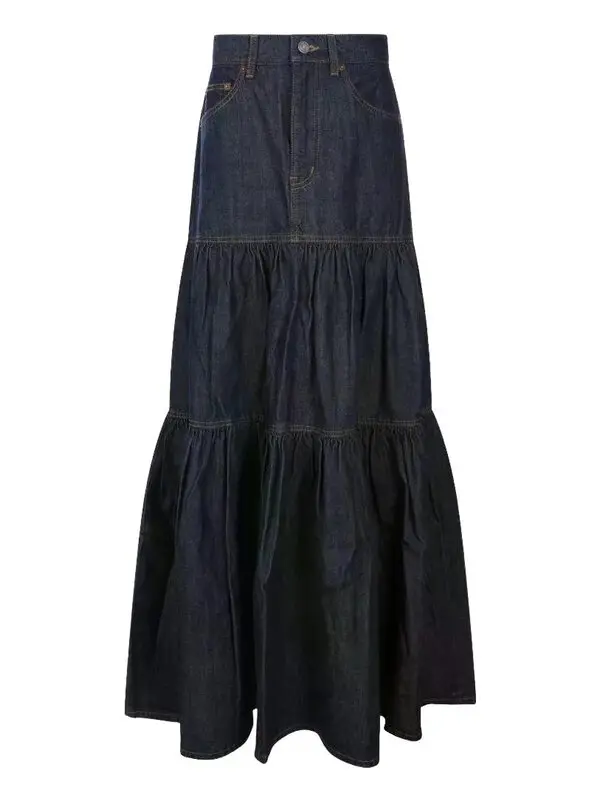 Saint Laurent Long Skirt In Indigo Denim - Blue