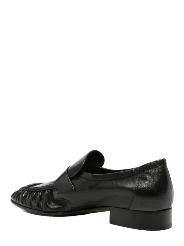 THE ROW Ruched Leather Loafers - Black