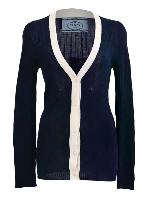 Prada Cashmere Ribbed Cardigan - Blue