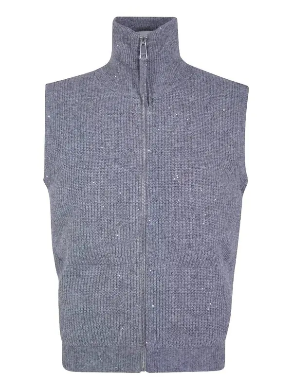 Seventy Sequin-embellished Ribbed-knit Gilet - Grey