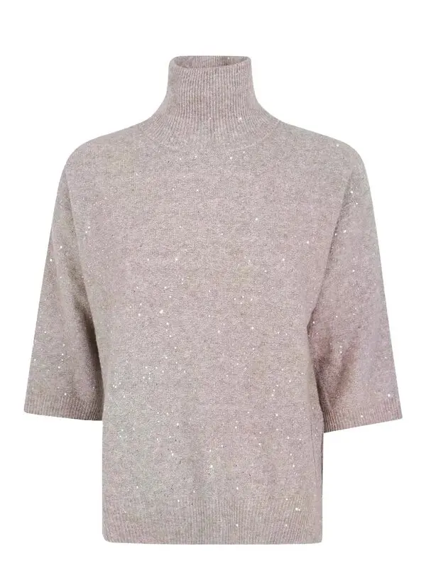 Seventy Sequin-embellished High-neck Fine-knit Top - Brown