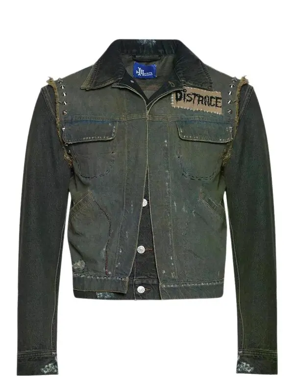 MARKING DISTANCE Stud-embellished Layered Denim Jacket - Blue
