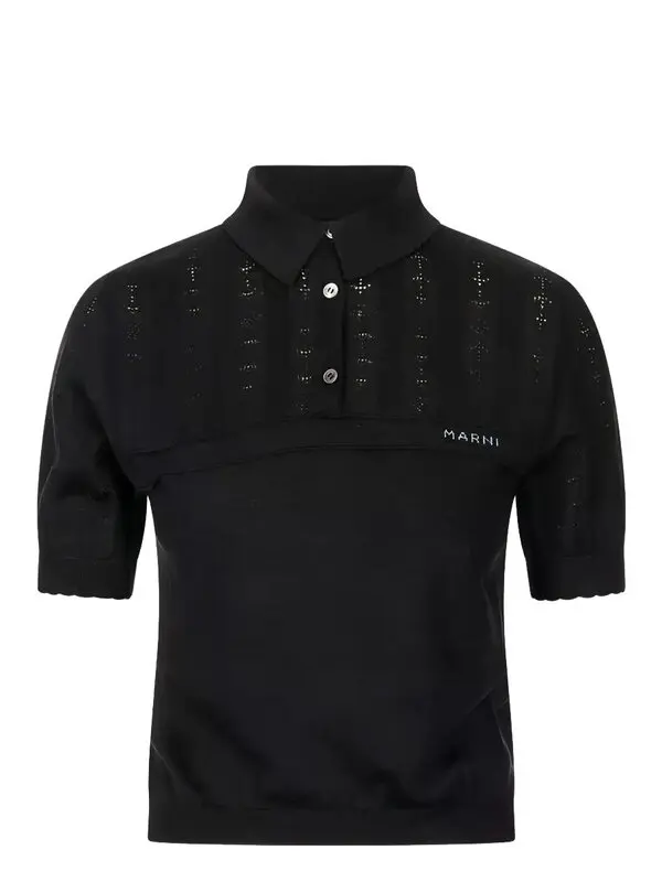 Marni Pointelle-knit Polo Shirt - Black