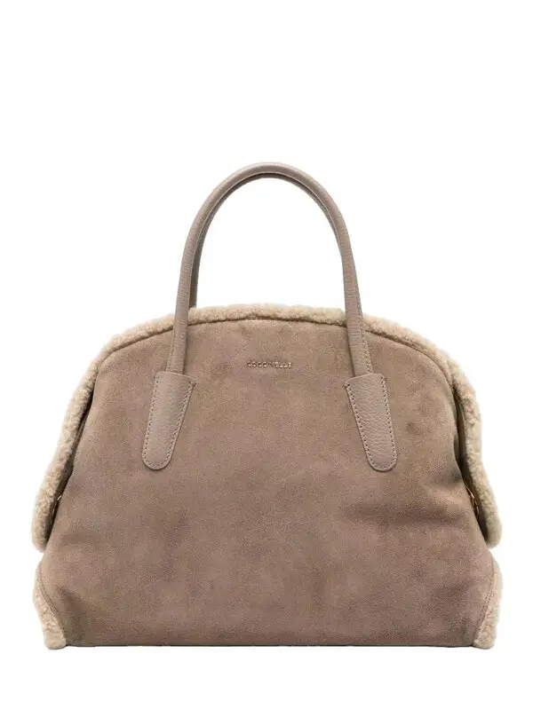 COCCINELLE Shearling-trim Suede Shoulder Bag - Brown