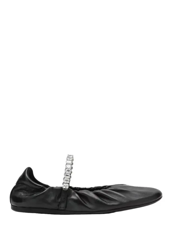 JIMMY CHOO Jade Soft Nappa Leather Ballerina Flats With Crystal Strap - Black