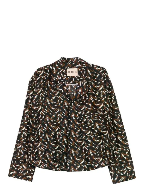 Plan C Abstract-print Silk Shirt - Brown