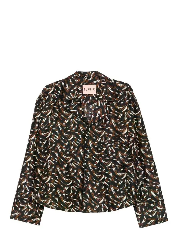 Plan C Abstract-print Silk Shirt - Brown