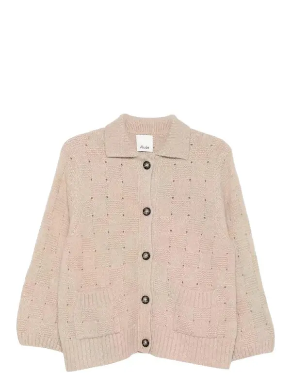 ALLUDE Check-knit Button-up Cardigan - Neutrals