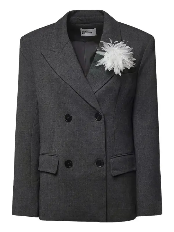 SELF-PORTRAIT Double-breasted Flower Blazer - Grey