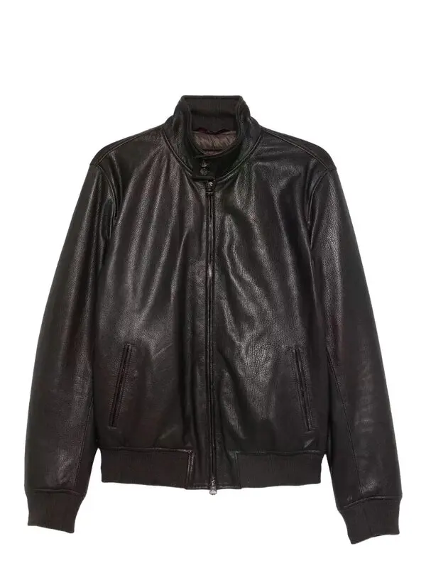 STEWART Zip-up Leather Jacket - Brown