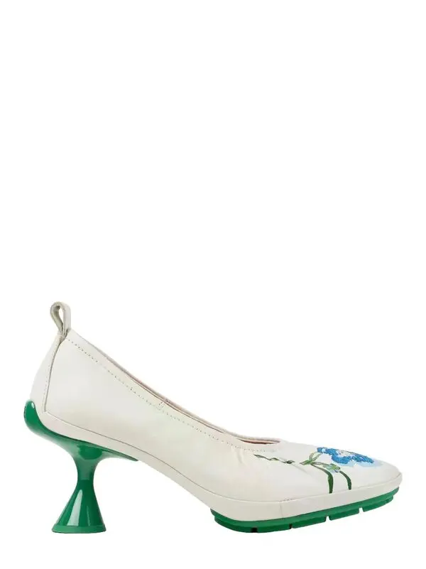 Camper Right Left Twins Floral-embroidered Pumps - White