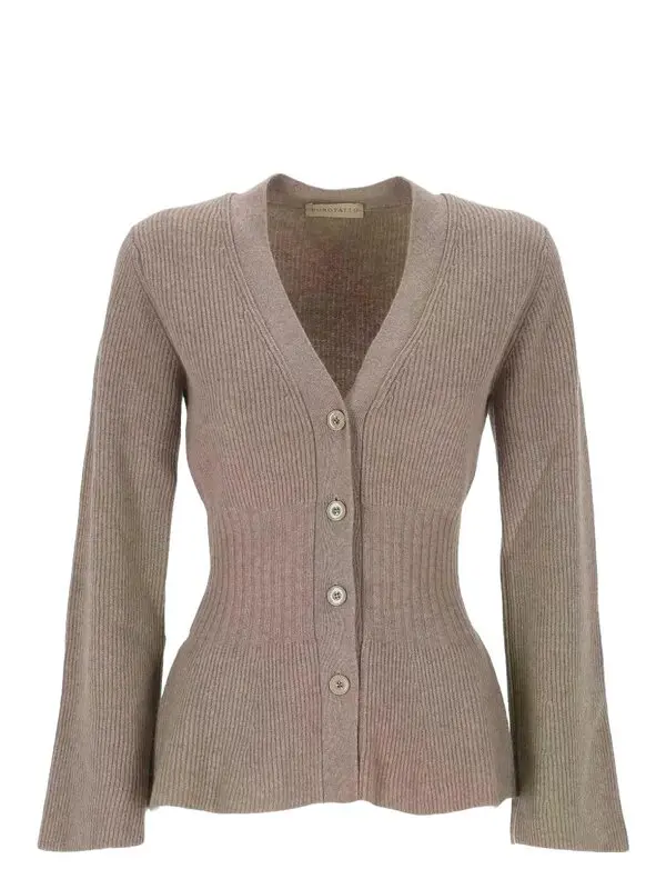 PUROTATTO Ribbed-knit V-neck Cardigan - Brown