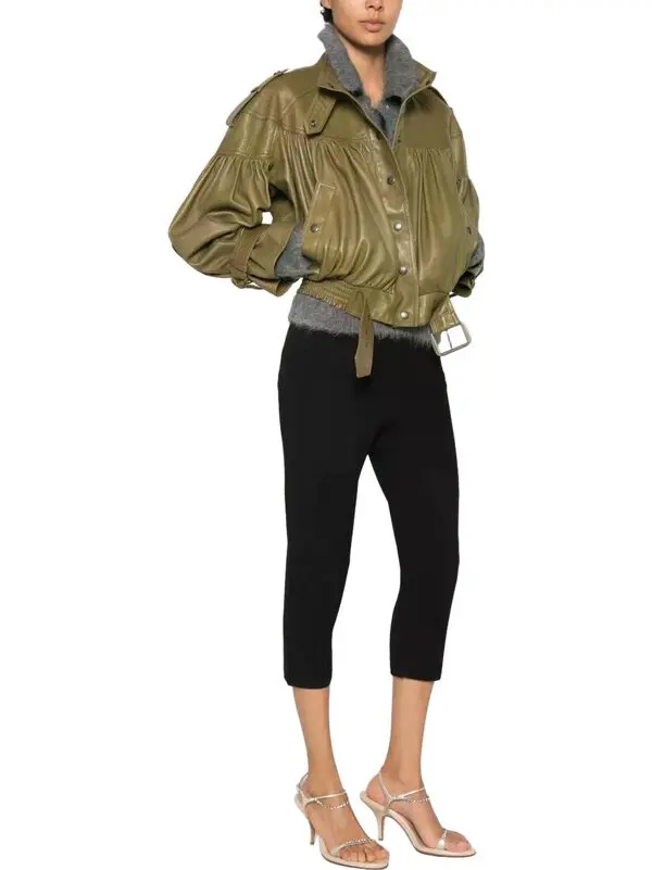 Chloé High-neck Cropped Leather Jacket - Green