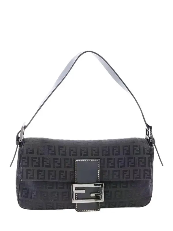 Fendi Zucchino Canvas Baguette Shoulder Bag - Black