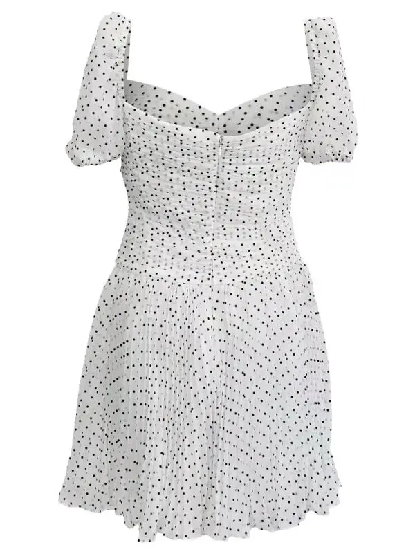 SELF-PORTRAIT Flocked Polka Dot Dress - White
