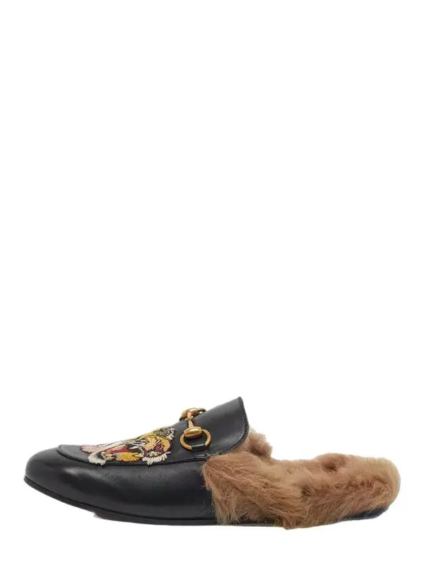 Gucci Princetown Tiger-embroidered Mules - Black