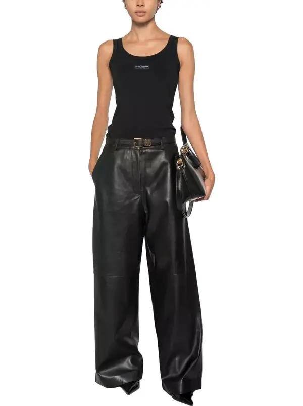 P.a.r.o.s.h Wide-leg Leather Trousers - Black