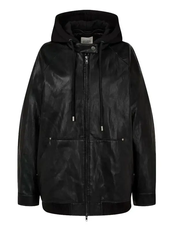 STUDIO TOMBOY Detachable-hood Leather Jacket - Black