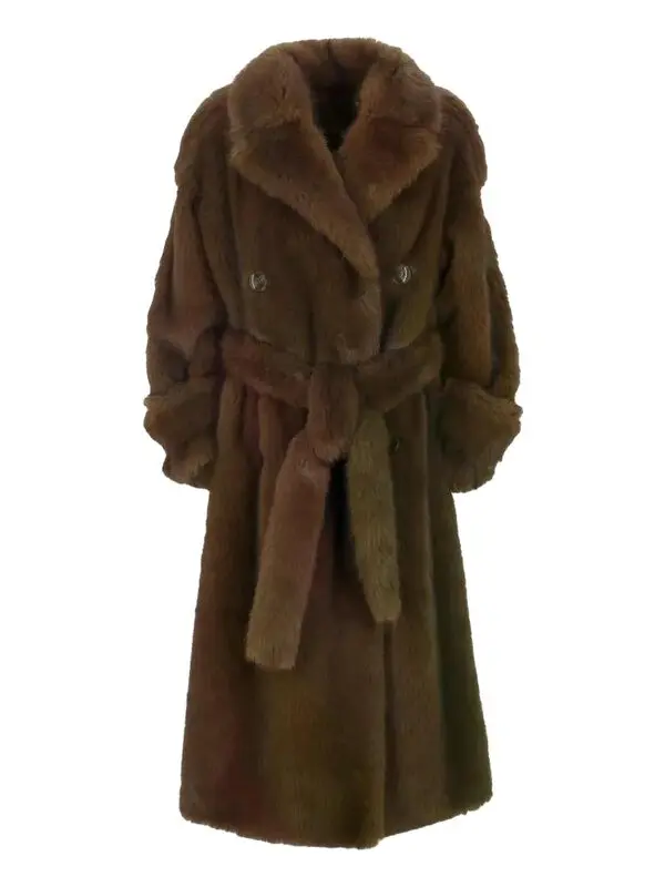 BB COUTURE Belted Double-breasted Faux-fur Coat - Brown
