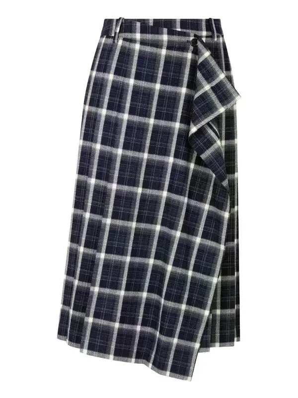 STUDIO TOMBOY Check Unbalanced Wrap Skirt - Blue