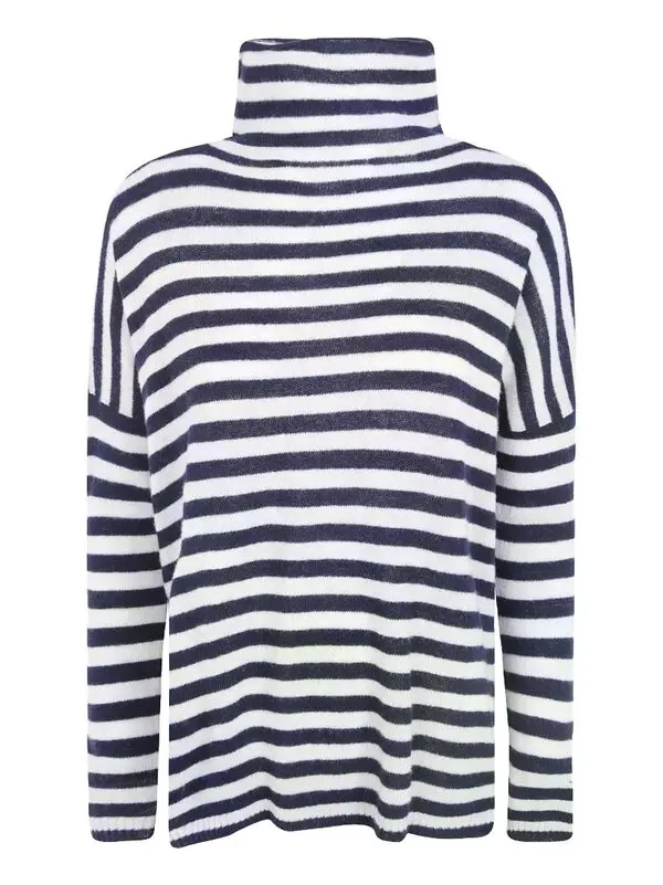 BASE Striped Roll-neck Sweater - Blue