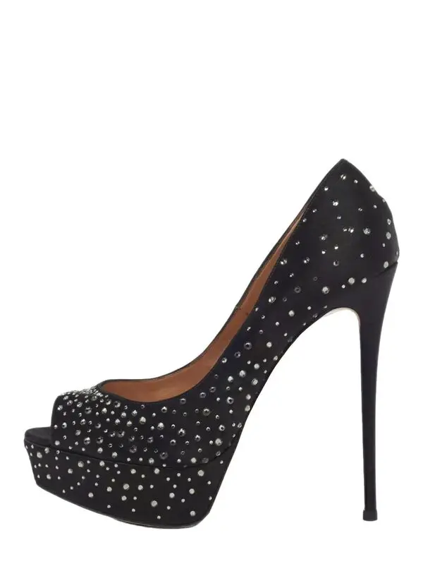Valentino Garavani Crystal-embellished Peep-toe Pumps - Black