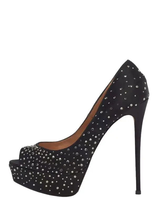 Valentino Garavani Crystal-embellished Peep-toe Pumps - Black