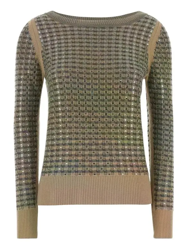 Ermanno Scervino Sequin-embellished Gingham-knit Sweater - Neutrals