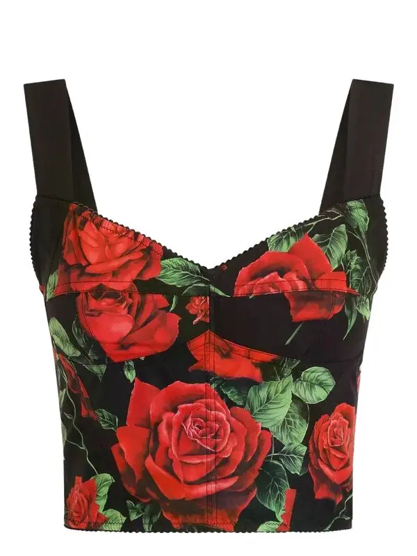 Dolce & Gabbana Rose-print Poplin Top - Black
