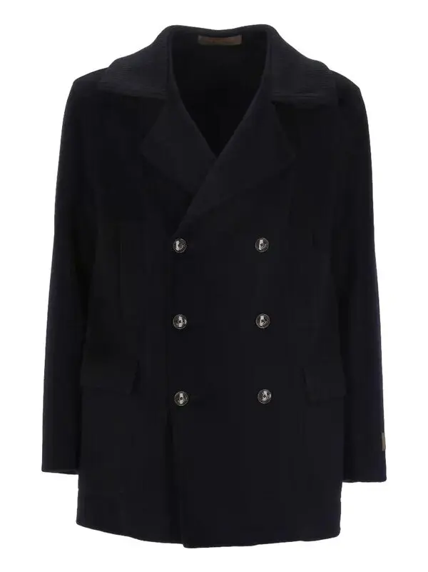 ON THE BUND Double-breasted Ribbed-collar Coat - Blue