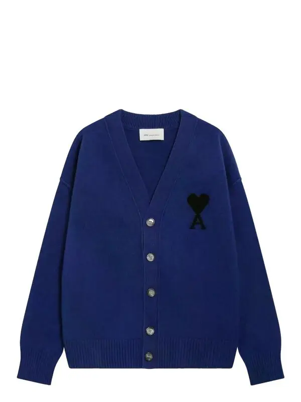 AMI Paris De Coeur V-neck Cardigan - Blue