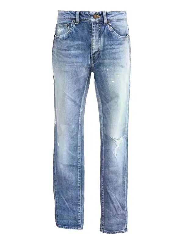 Saint Laurent Distressed Washed Denim Jeans - Blue