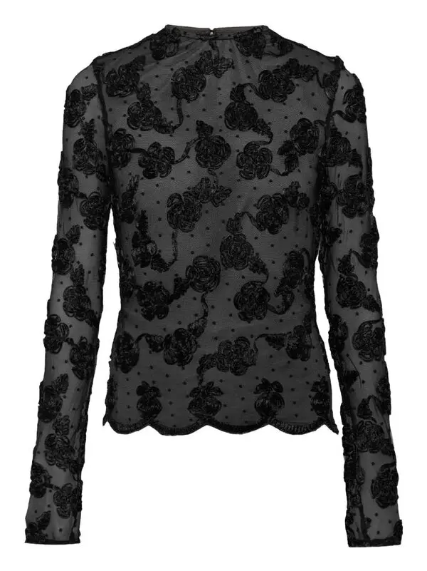 ROTATE BY BIRGER CHRISTENSEN Flower Mesh Ls Top - Black