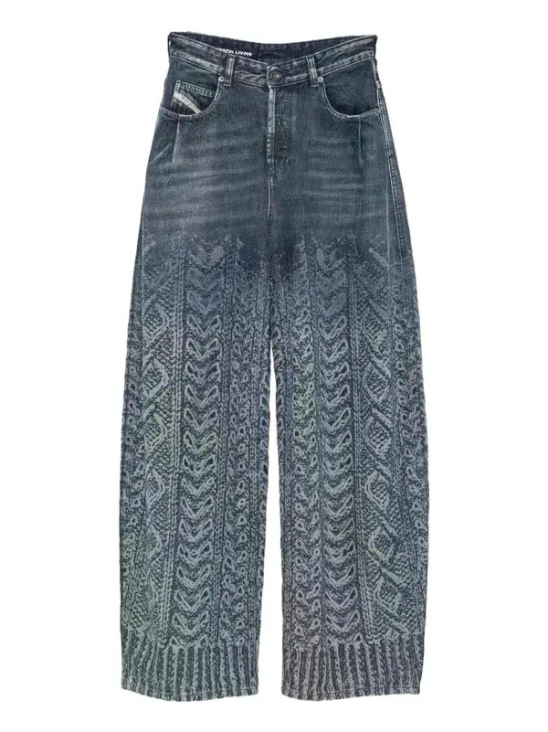 DIESEL® Cable-knit Print Wide-leg Jeans - Blue