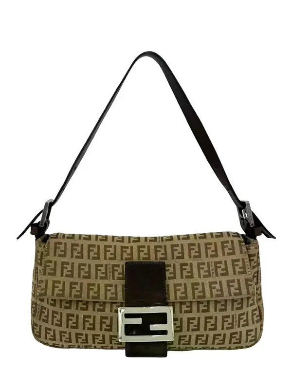 Fendi Zucchino Canvas Baguette Shoulder Bag - Brown