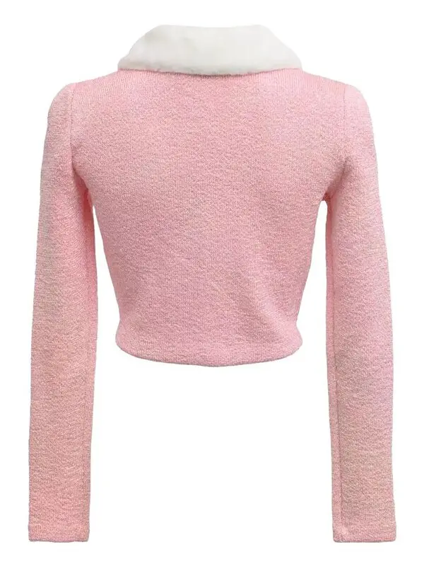 SELF-PORTRAIT Faux-fur Collar Cropped Sweater - Pink