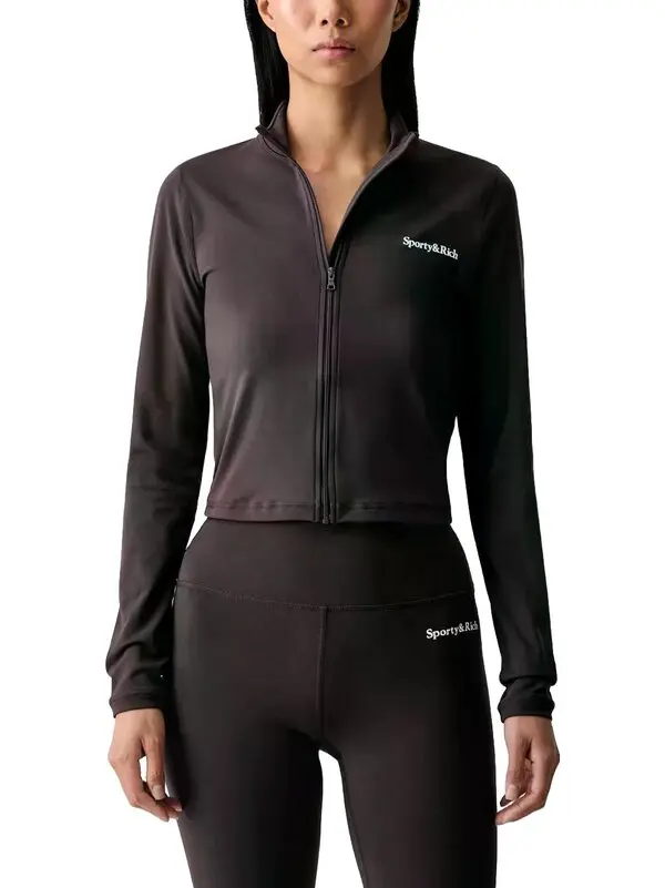 SPORTY & RICH Serif Logo-print Zip-up Jacket - Brown