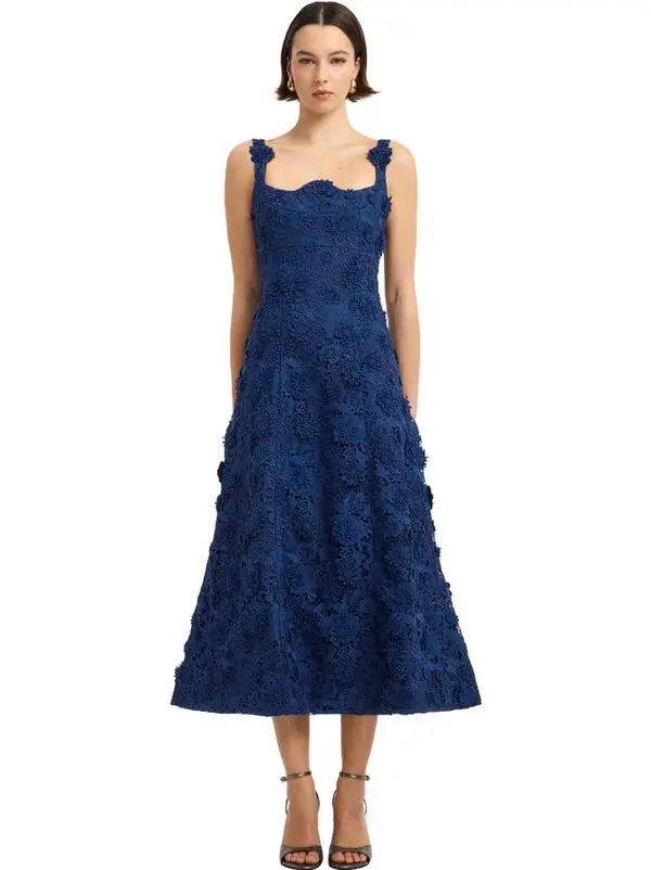LEO LIN Odette Lace Midi Dress - Navy