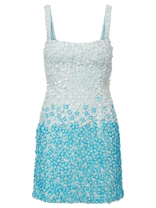 LA FUORI Ombré Floral Sequined Silk Minidress - Blue